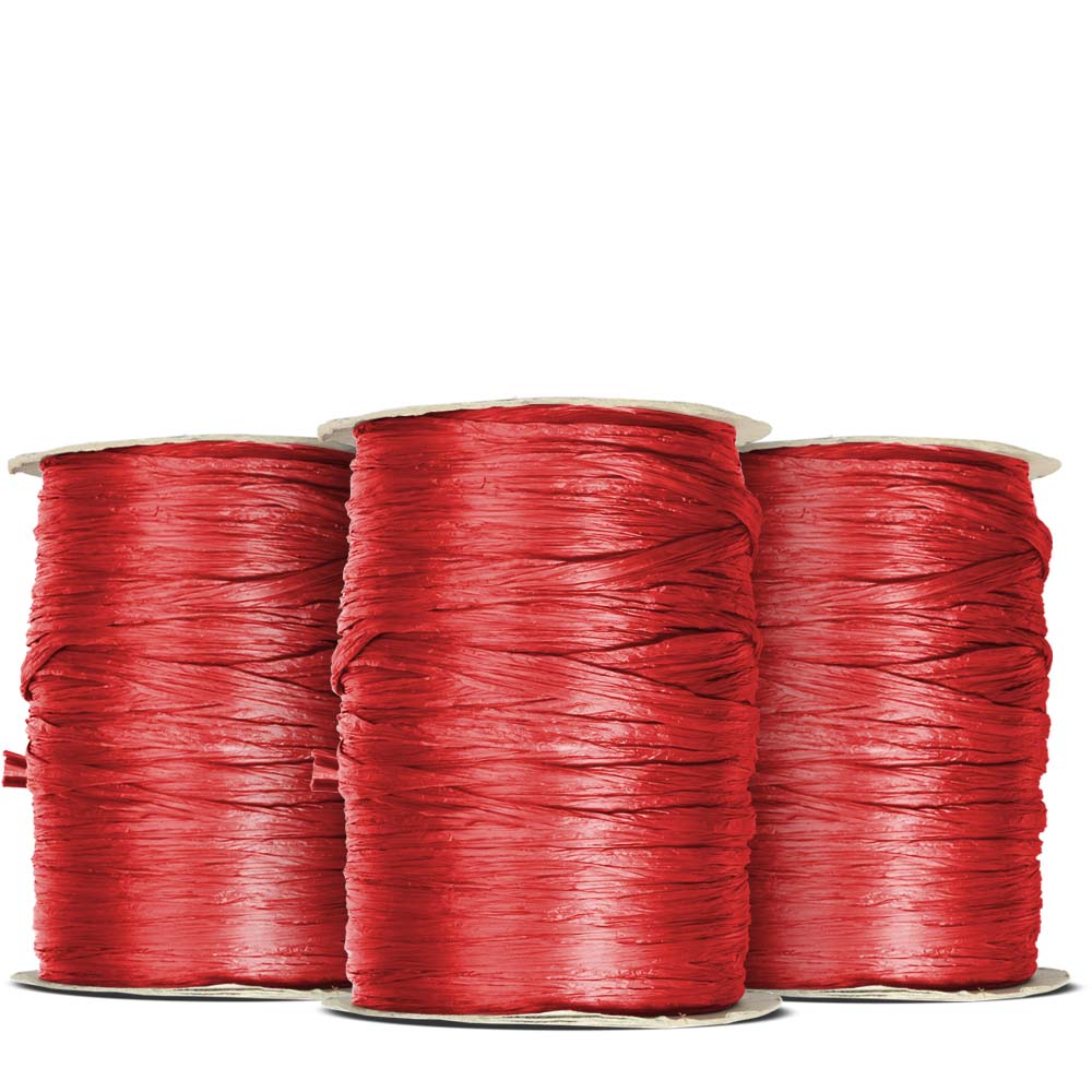 BABCOR Packaging: Imperial Red Matte Rayon Raffia - 100 Yards - Bundle of 3 Rolls